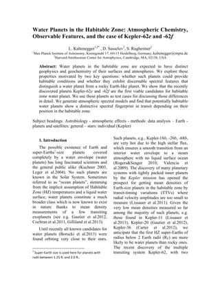 Water Planets In The Habitable Zone Atmospheric Chemistry Observable ...