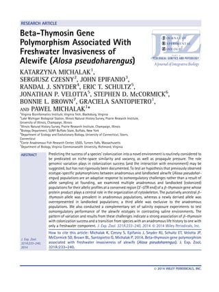 Michalak et al 2014 JEZ with COVER | PDF