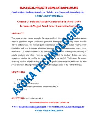 Control of parallel multiple converters for direct drive permanent magnet wind power generation ...