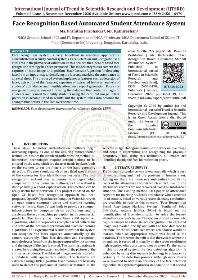 Face Recognition Based Automated Student Attendance System | PDF