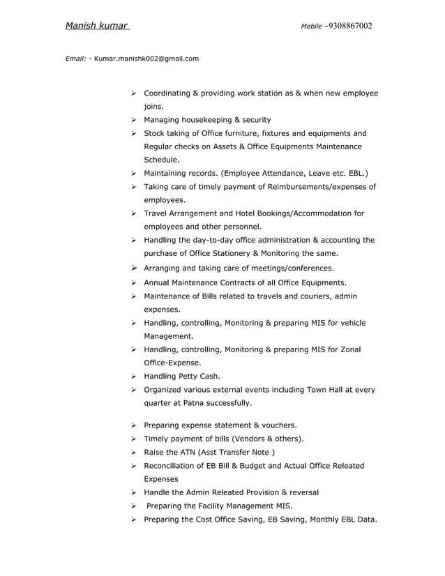 Resume Manish FMSS | PDF | Free Download