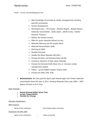 Resume Manish FMSS | DOC