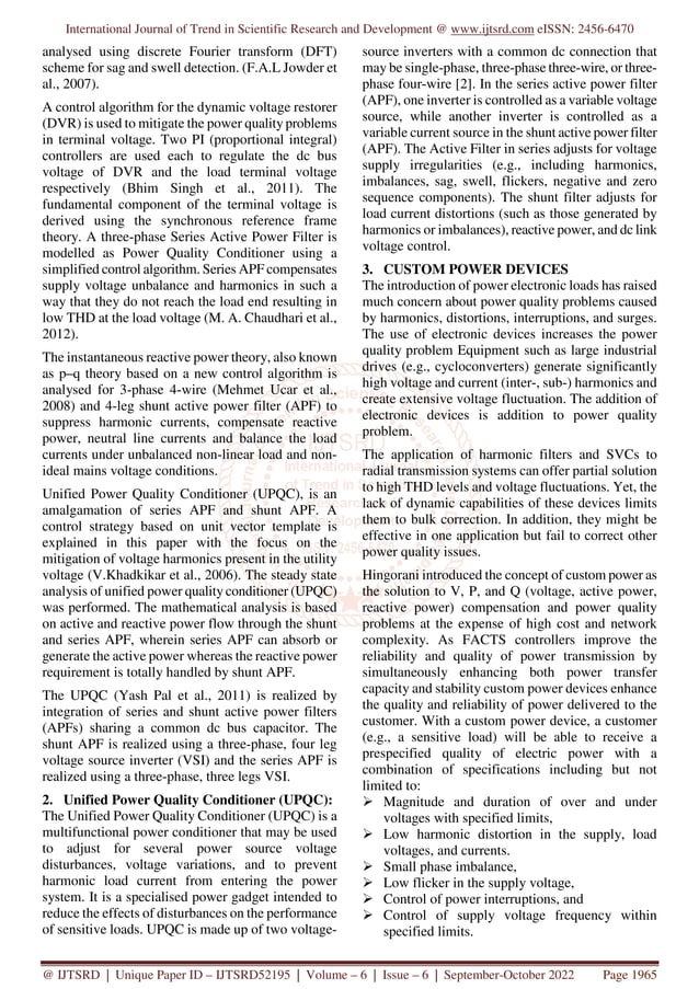 Power Quality Improvement Analysis and Implementation of Custom Power ...
