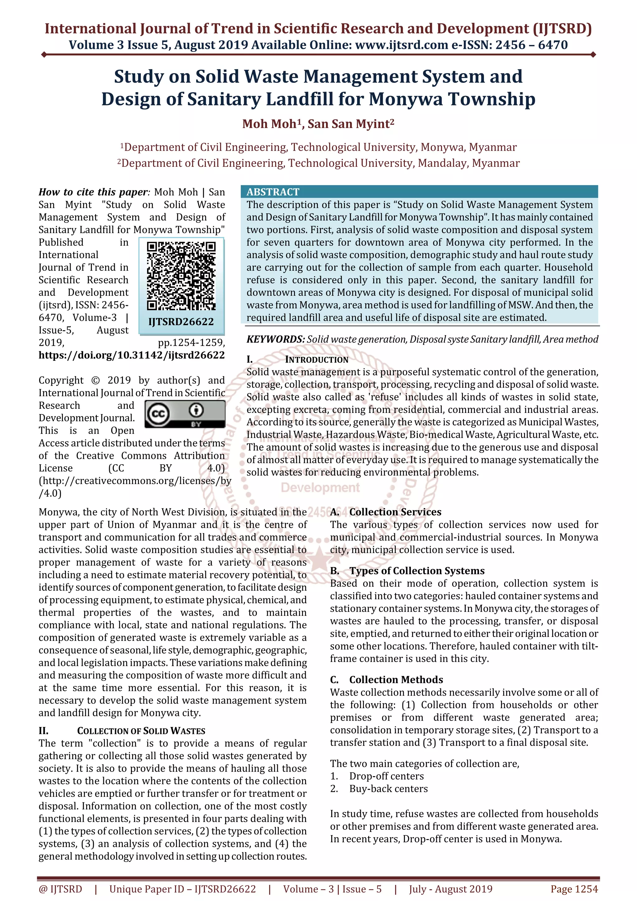 Study on Solid Waste Management System and Design of Sanitary Landfill ...