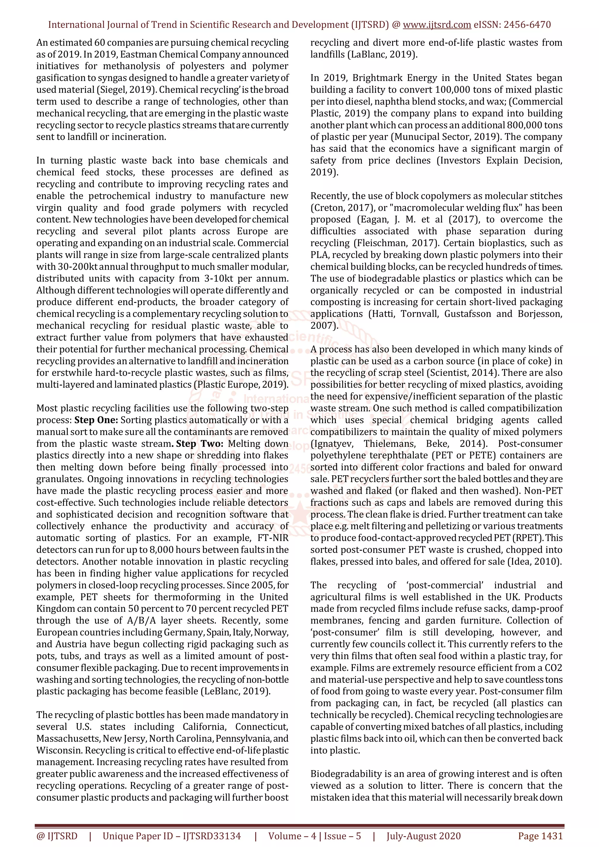 The Positive Impact of Plastic Recycling in the Built Environment, Architecture and the Waters ...