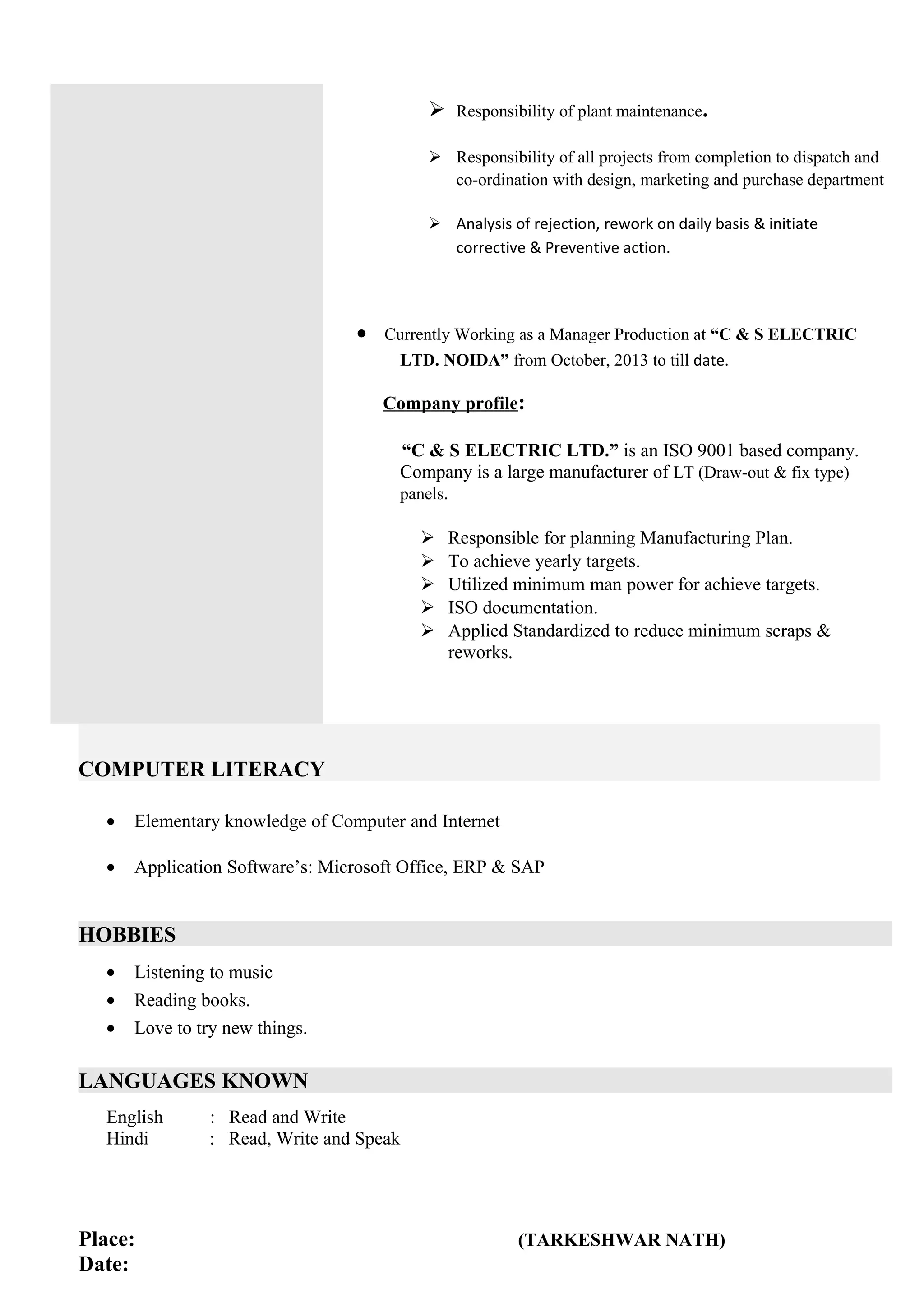 Resume - Tarkeshwar nath | DOC
