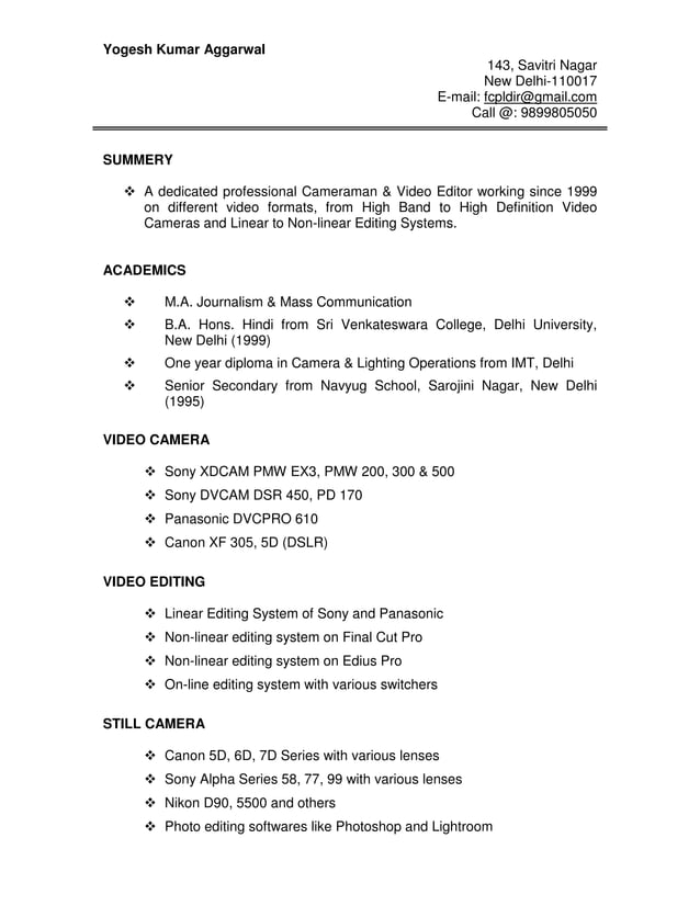 Cameraman Profile | PDF