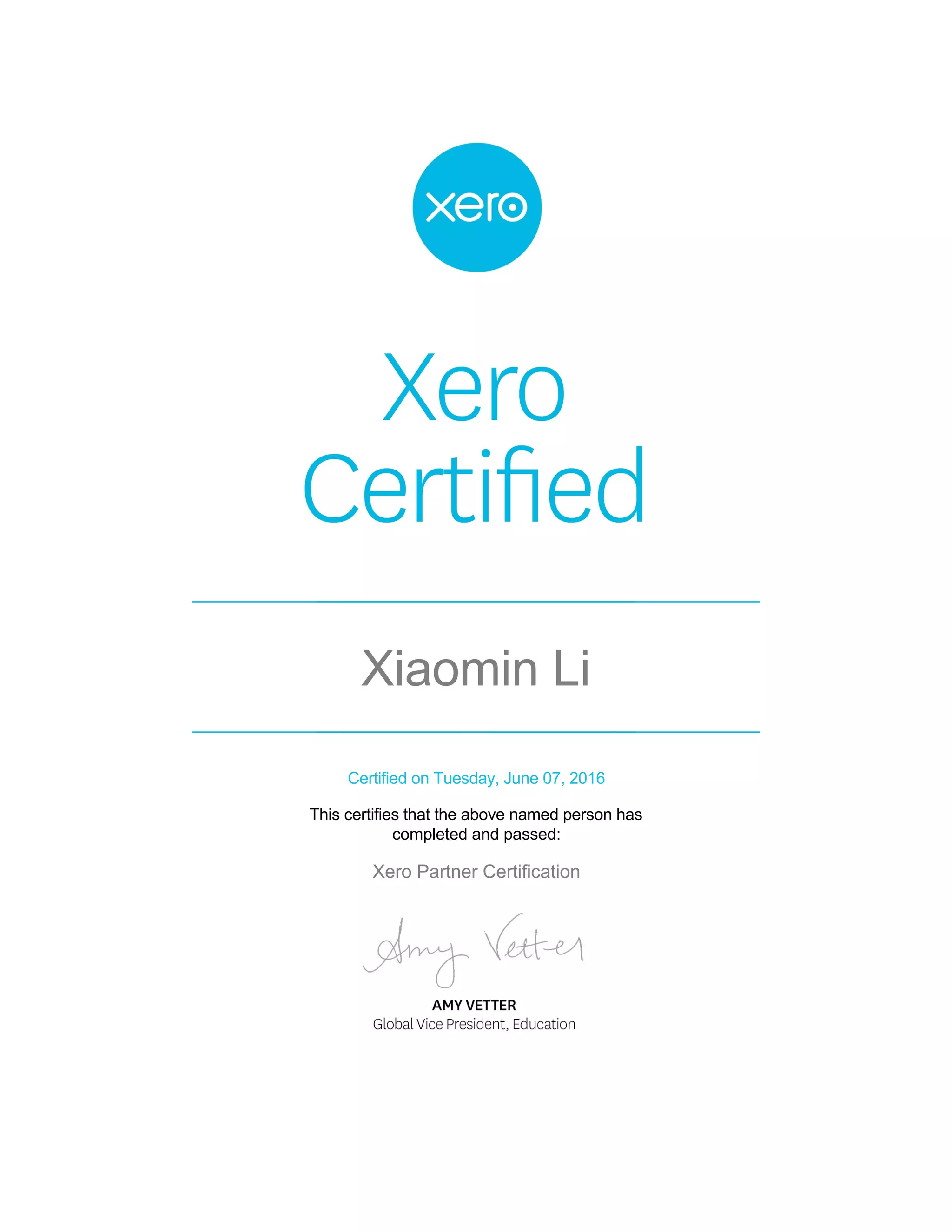 Xero Certificated advisor Xiaomin Li | PDF