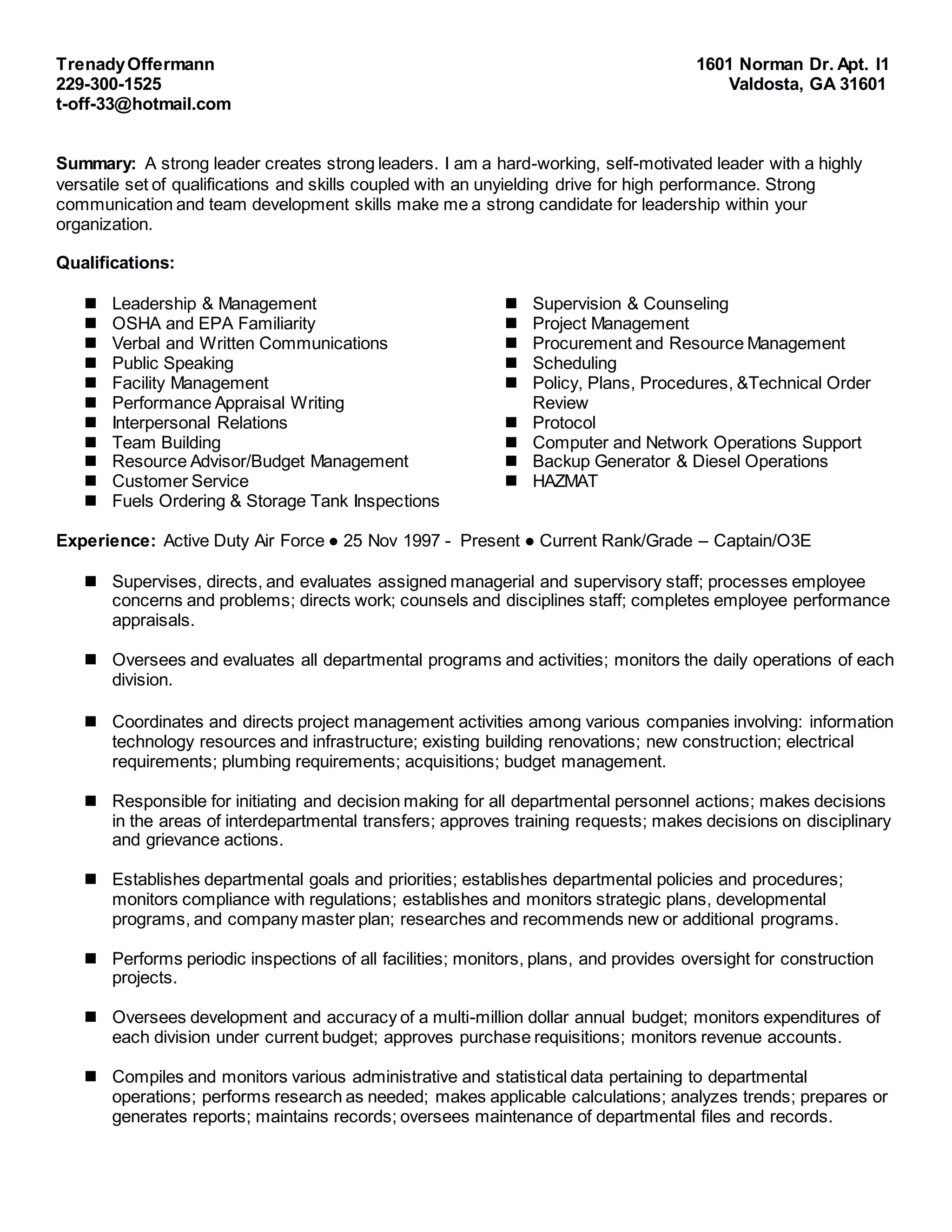 Trenady Offermann - Management Resume | PDF