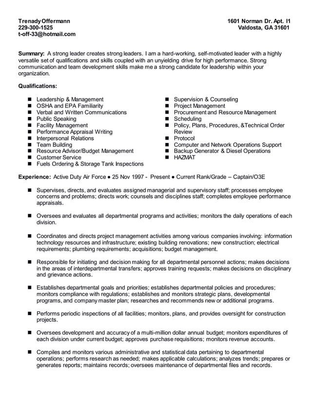 Trenady Offermann - Management Resume | PDF