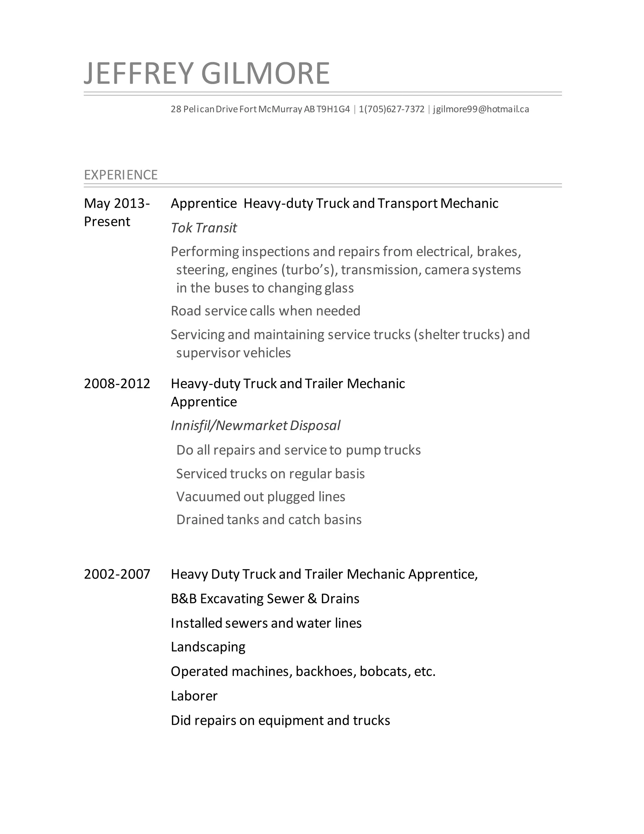 Jeff Gilmore resume | DOCX