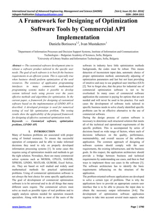 A Framework for Designing of Optimization Software Tools by Commercial ...