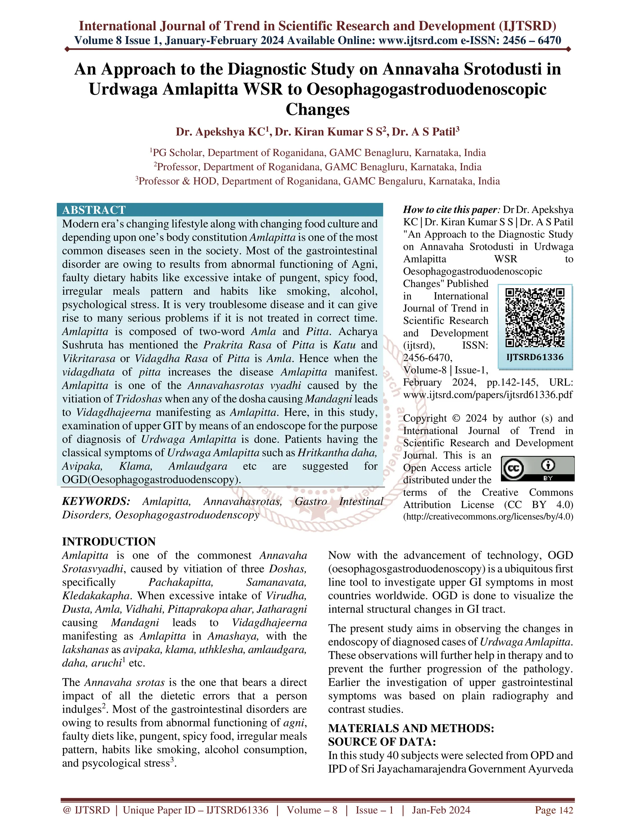 An Approach to the Diagnostic Study on Annavaha Srotodusti in Urdwaga ...