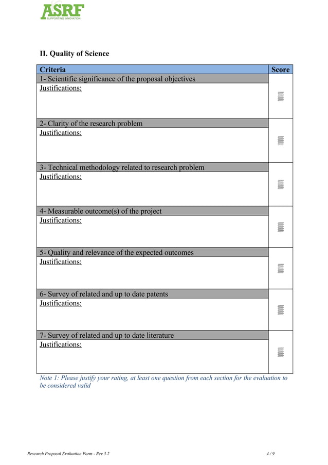 ASRF SDIG evaluation form | DOC
