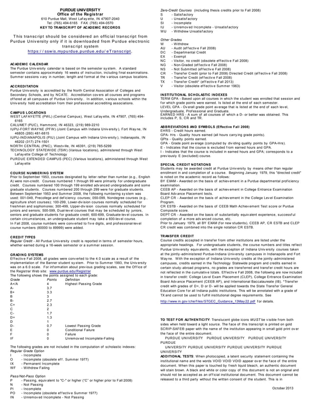 My Purdue Transcripts | PDF