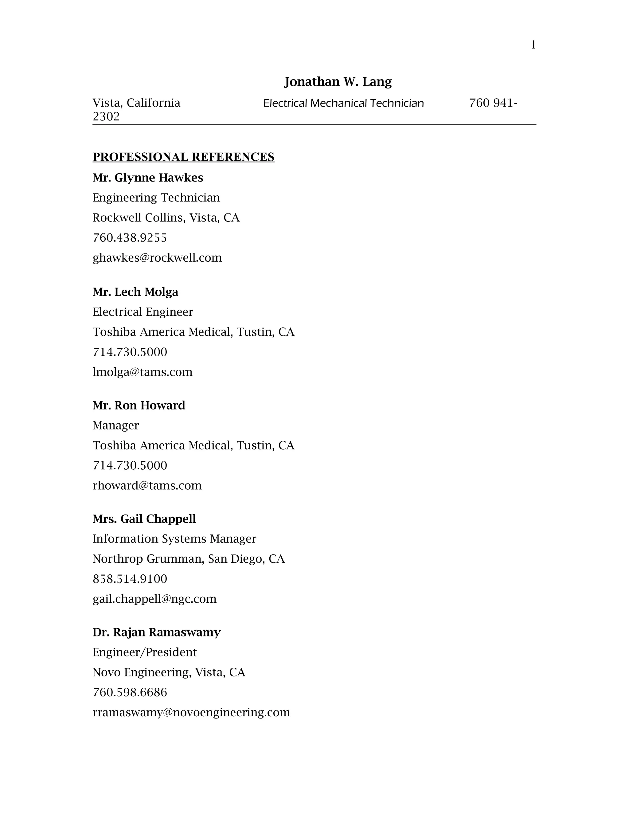 Professional References Jonathan W. Lang | DOC