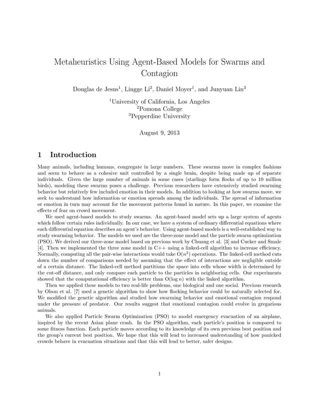 Metaheuristics Using Agent-Based Models for Swarms and Contagion | PDF