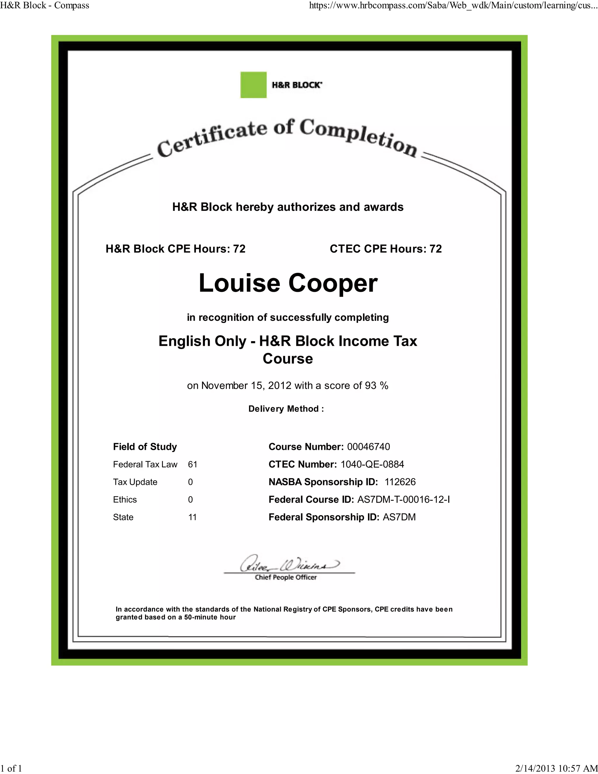 H&R Bolck Income Tax Course | PDF