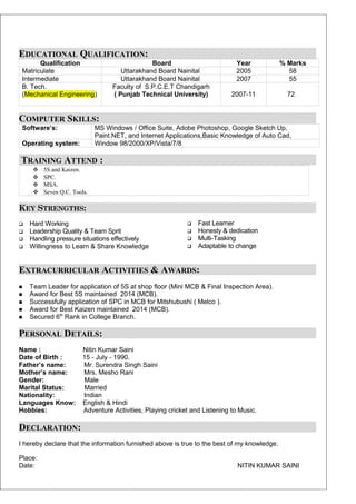 Nitin Saini Engineer CV (new) | PDF