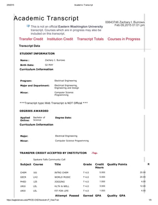 Zachary Burrows - Academic Transcript | PDF