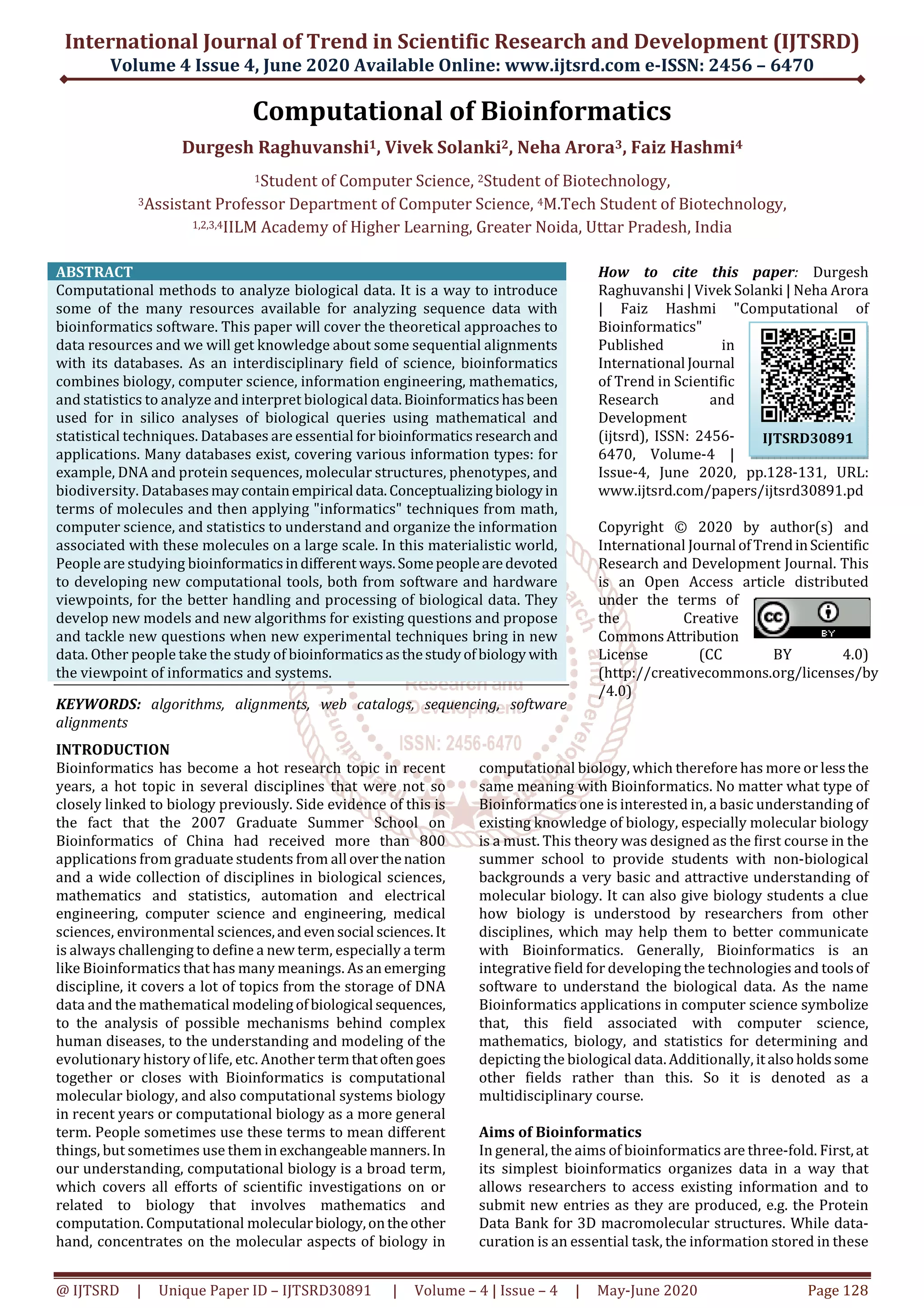 Computational Of Bioinformatics Pdf Databases Computer Software
