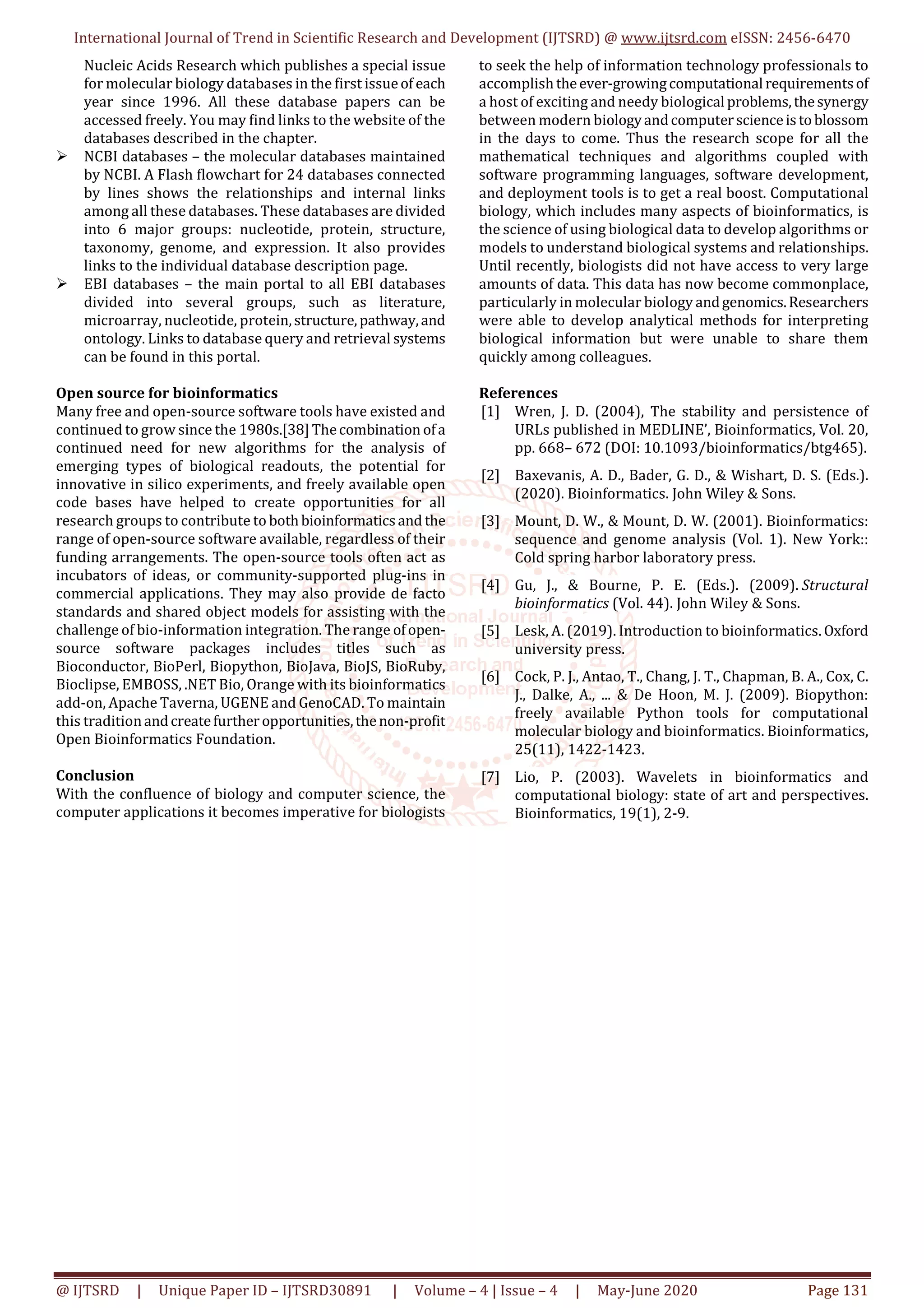 Computational Of Bioinformatics Pdf Databases Computer Software And Applications