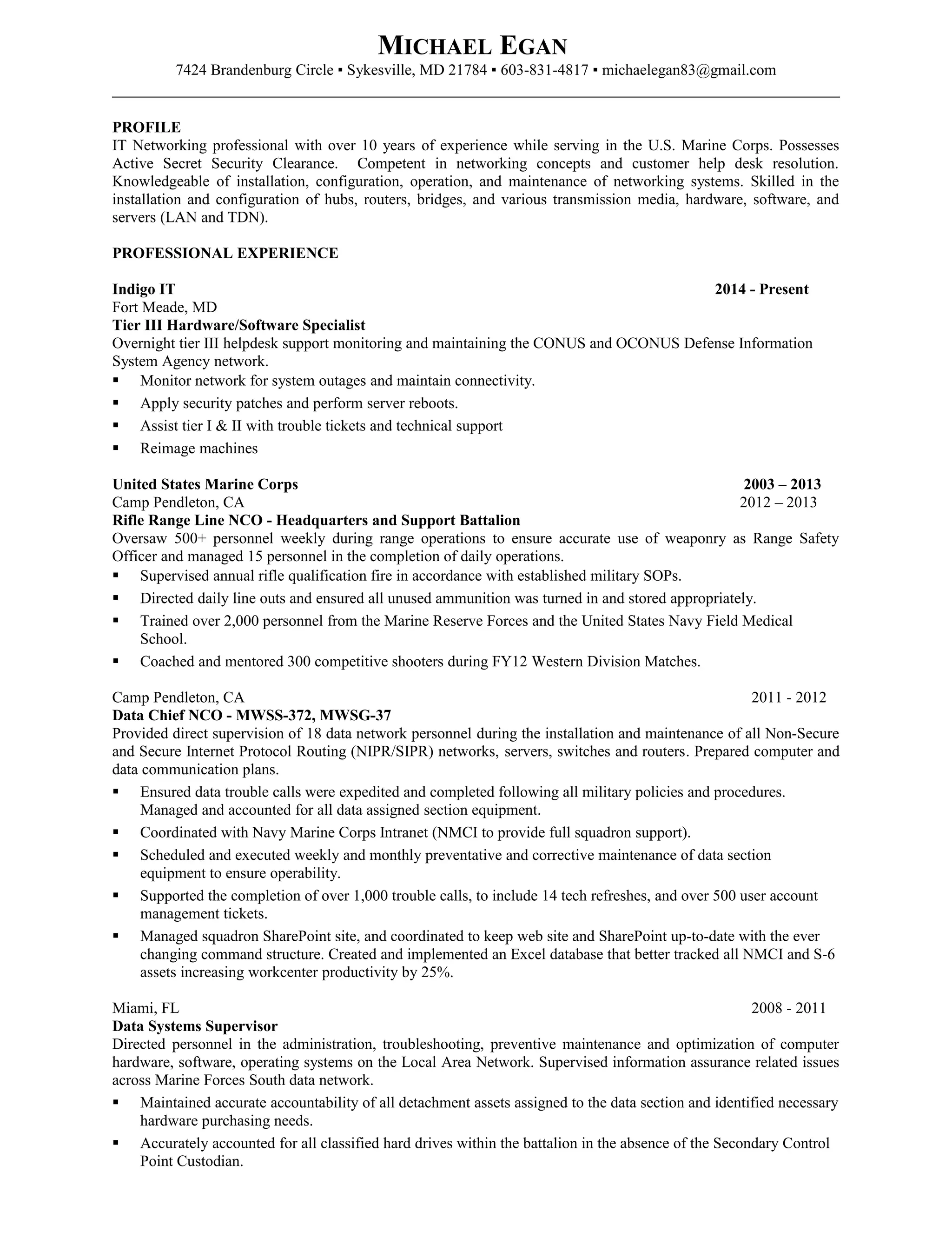 Michael Egan Resume | DOC