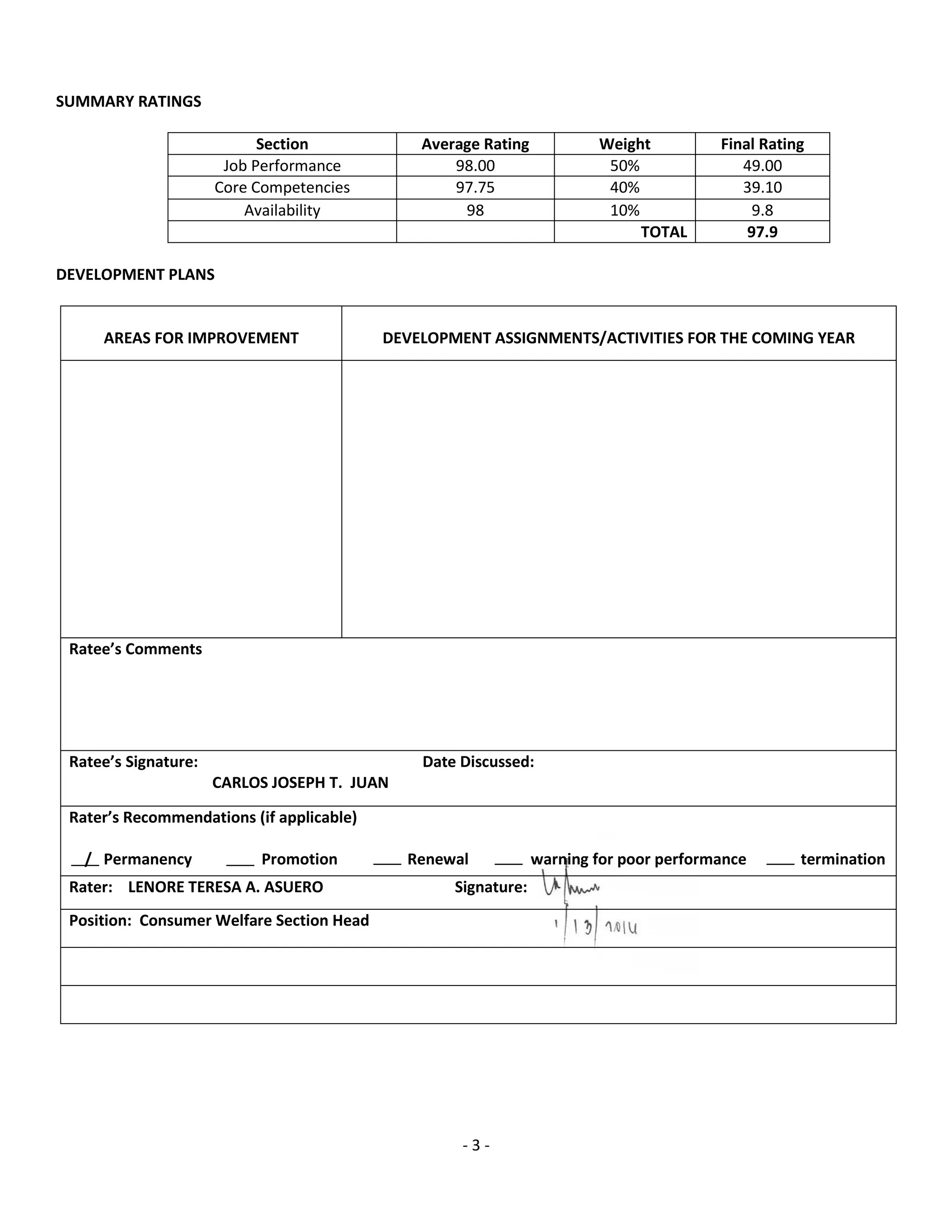 Personal Evaluation Sheet | PDF