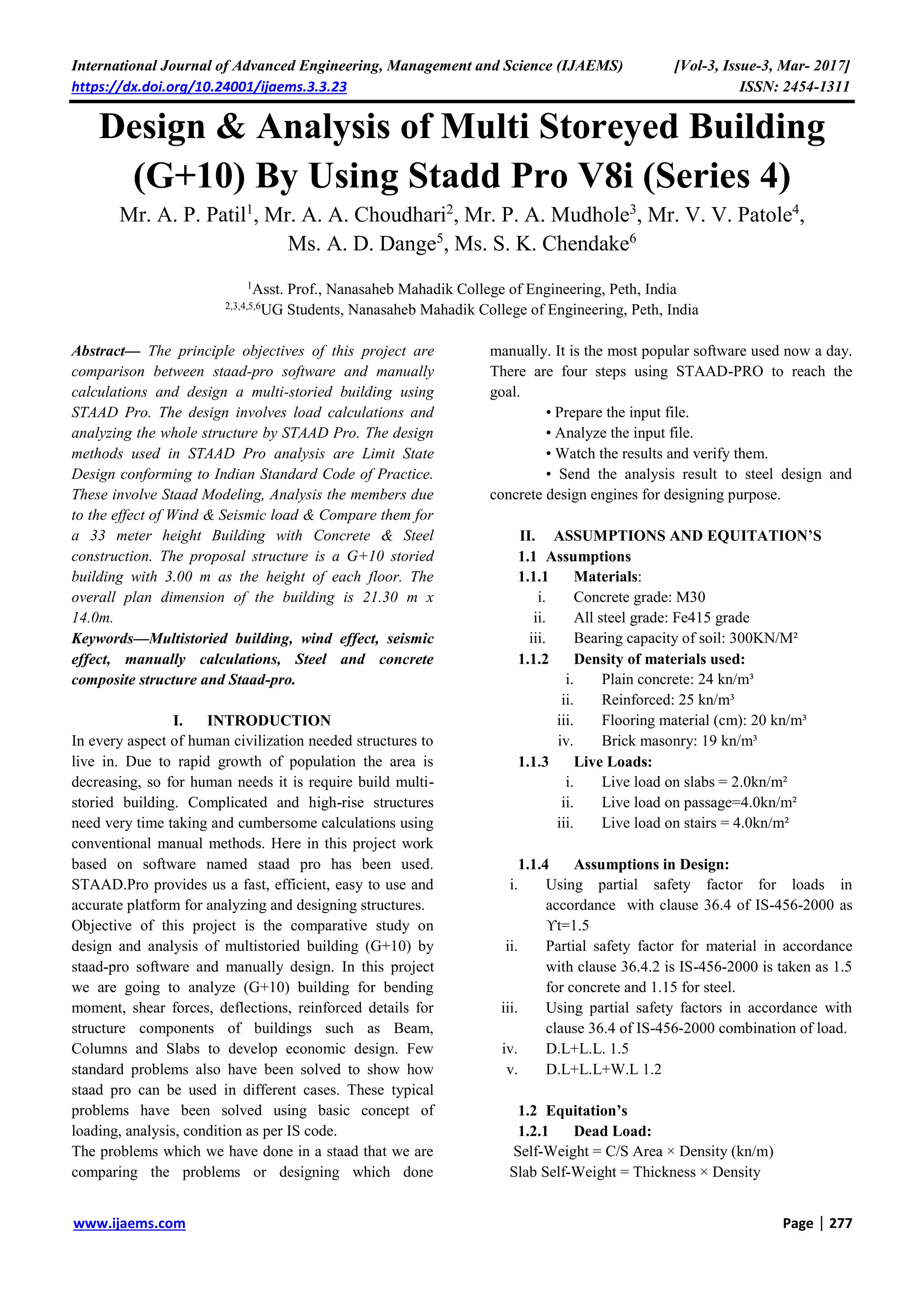 Design & Analysis of Multi Storeyed Building (G+10) By Using Stadd Pro V8i (Series 4) | PDF