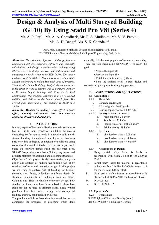Design & Analysis of Multi Storeyed Building (G+10) By Using Stadd Pro V8i (Series 4) | PDF