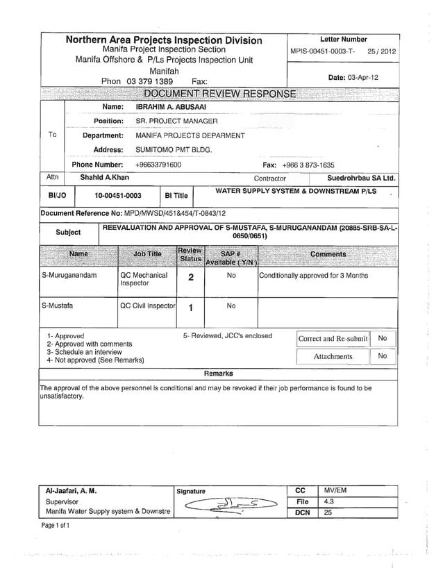Aramco SAP No & approvel Manifa Project | PDF