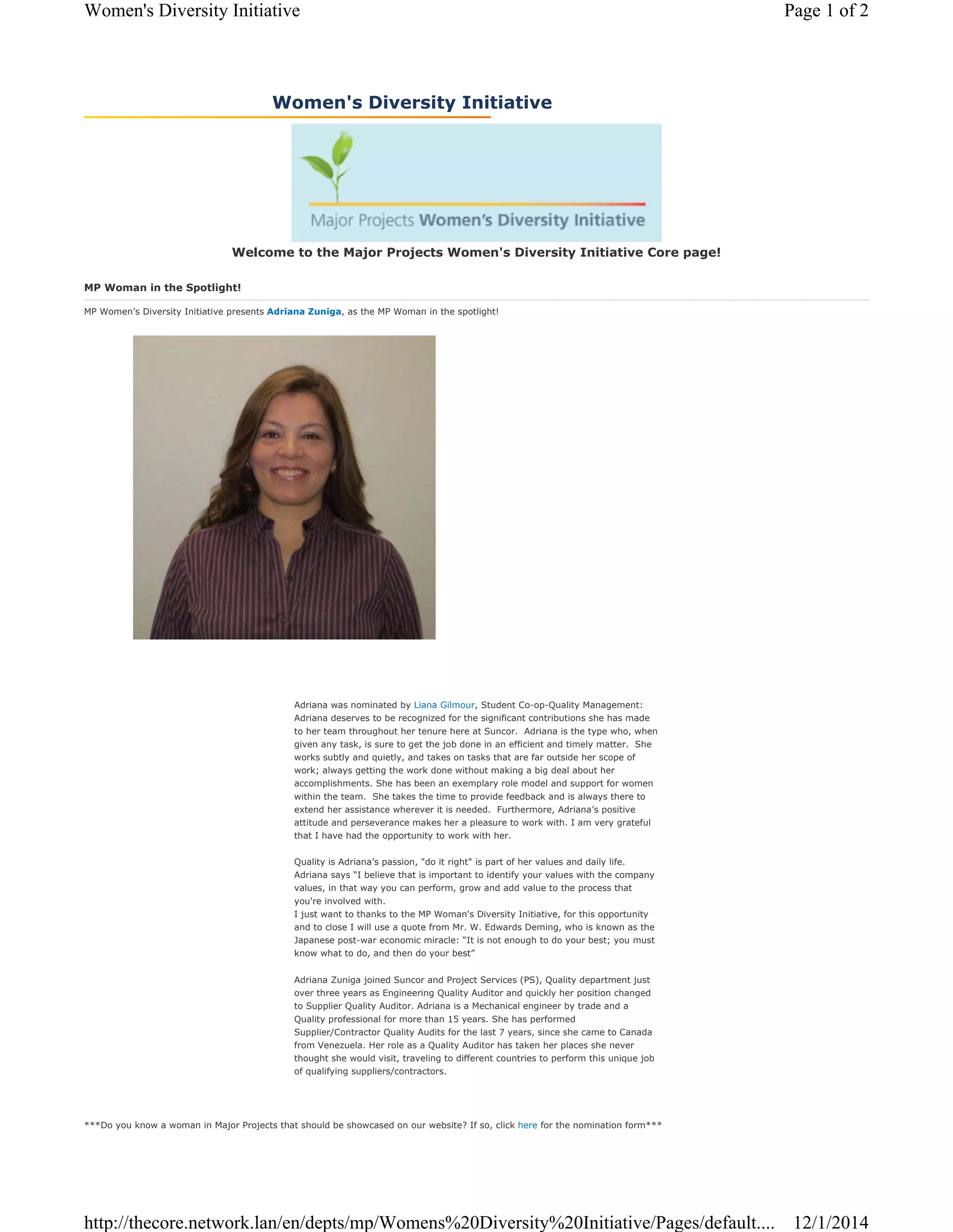 Suncor_Womens Diversity Initiative_AZuniga | PDF