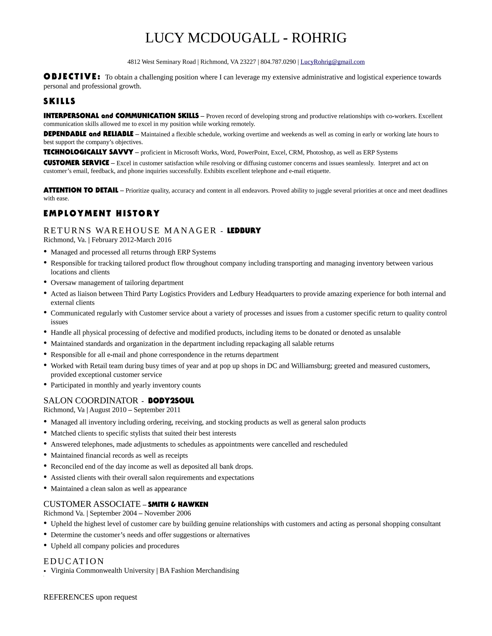 Resume Only LUCY | DOC