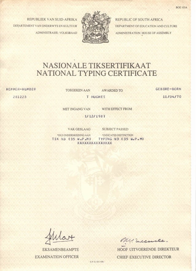 National N3 Typing Certificate 1987 | PDF