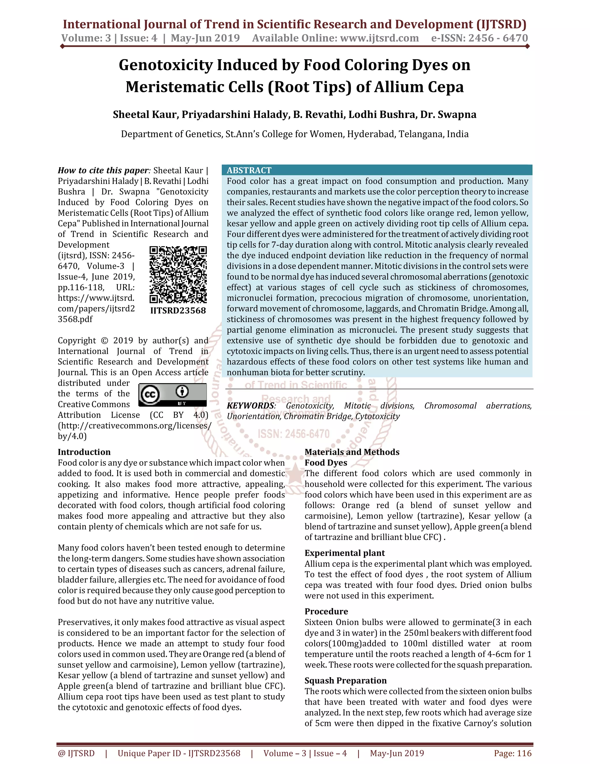 Genotoxicity Induced by Food Coloring Dyes on Meristematic Cells Root ...