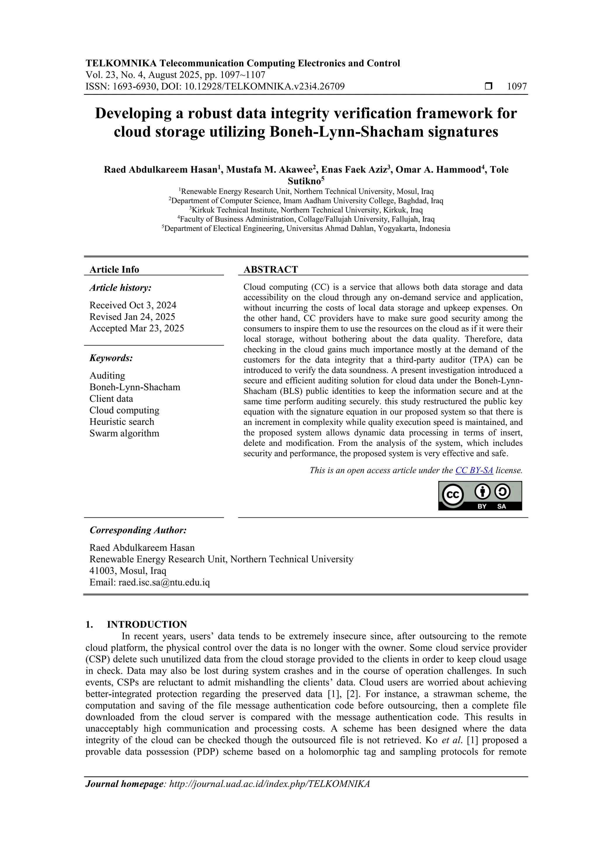 Developing a robust data integrity verification framework for cloud storage utilizing Boneh-Lynn ...