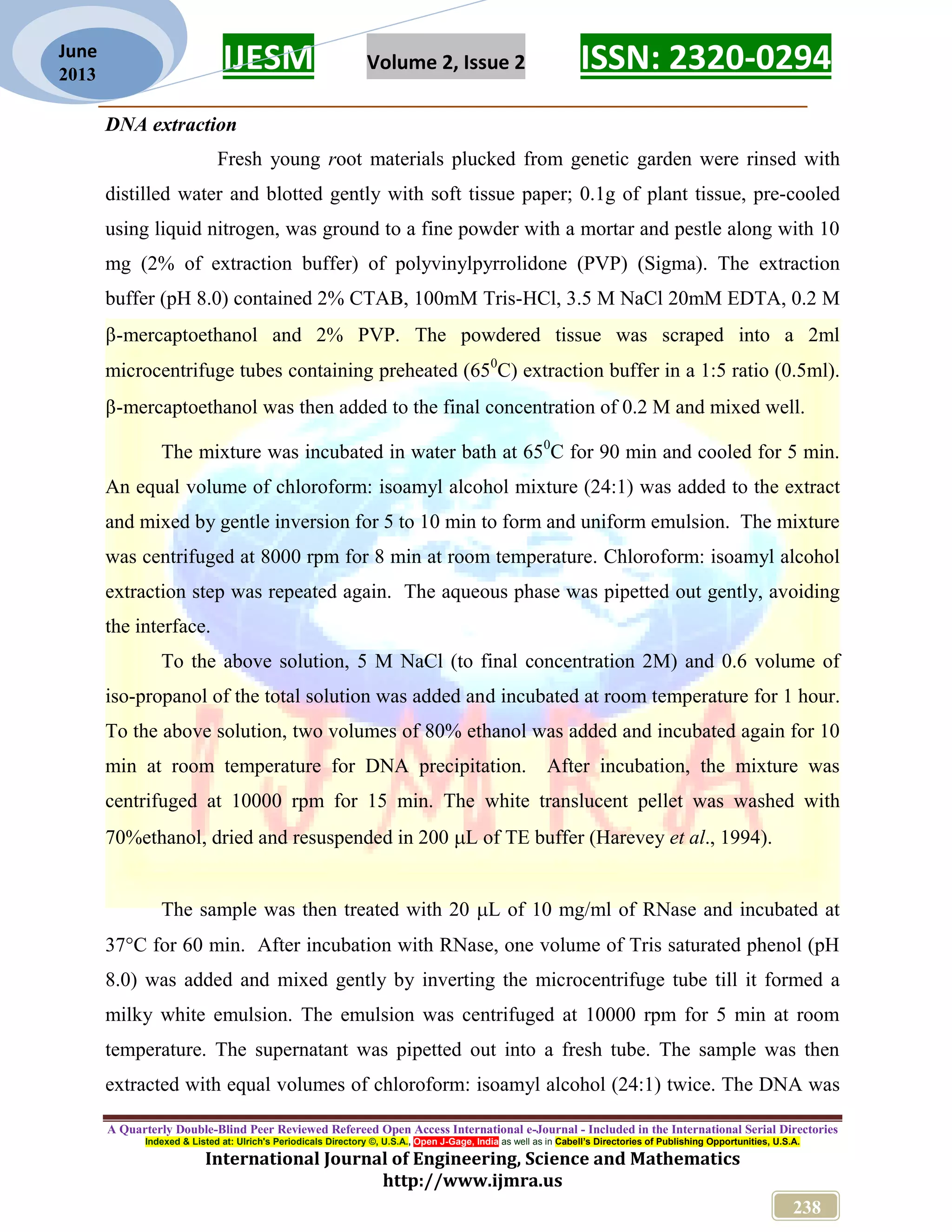 MODIFICATION OF PROTCOL FOR ISOLATION AND PURIFICATION OF GENOMIC DNA | PDF