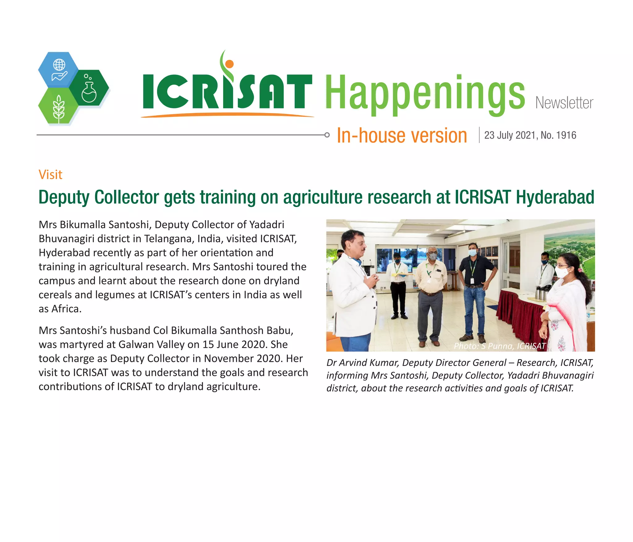Deputy Collector gets training on agriculture research at ICRISAT ...