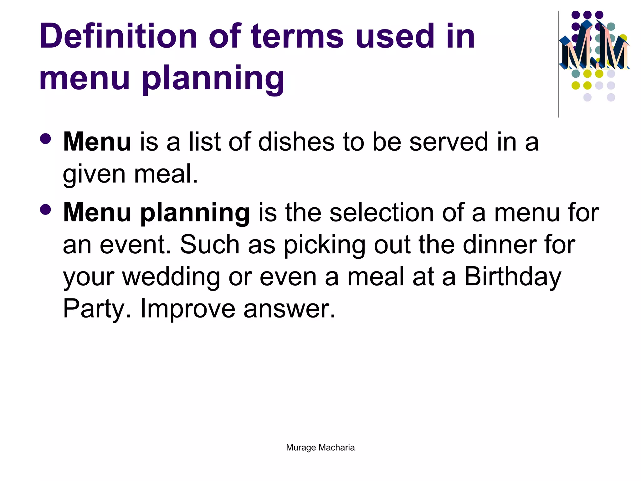 23menuplanning 140127005311-phpapp01 | PPT
