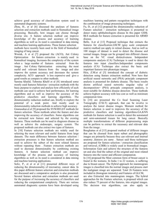 Survey of Feature Selection / Extraction Methods used in Biomedical Imaging | PDF