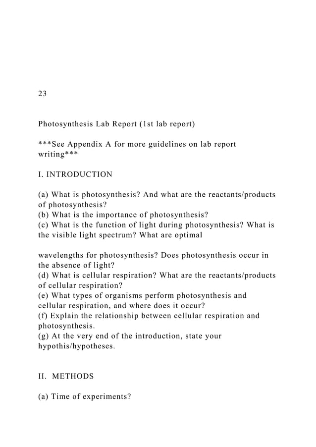 23 Photosynthesis Lab Report (1st lab report) .docx