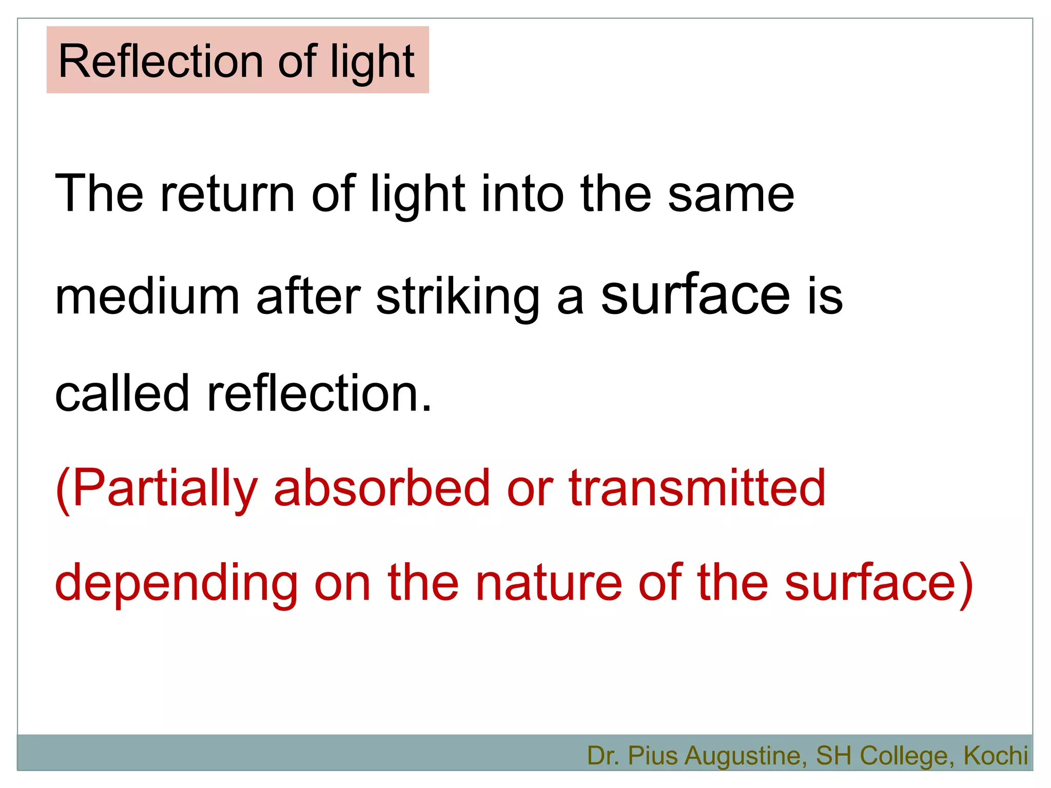 23 pius augustine reflection plane and spherical mirrors | PPT