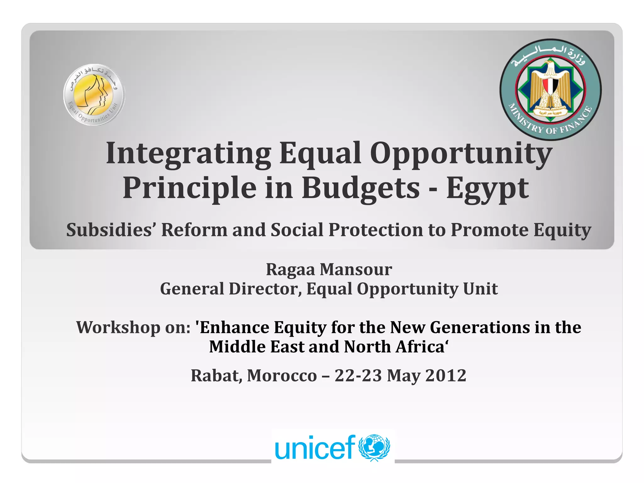 Integrating Equal Opportunity Principle in Budgets - Egypt | PPT