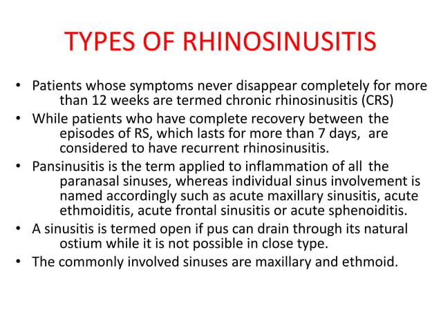 ACUTE & CHRONIC RHINOSINUSITIS | PPTX | Ear, Nose and Throat Conditions | Diseases and Conditions