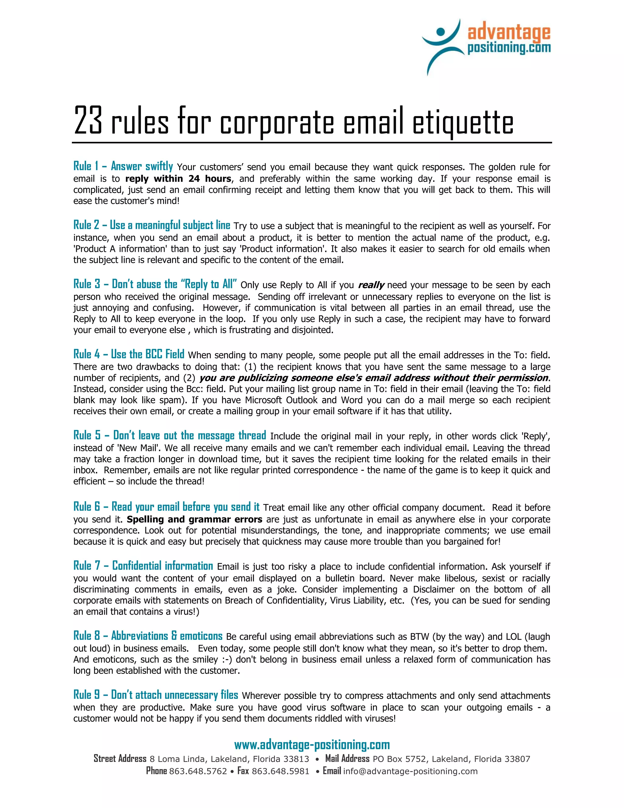 23 rules of_corporate_email_etiquette | PDF