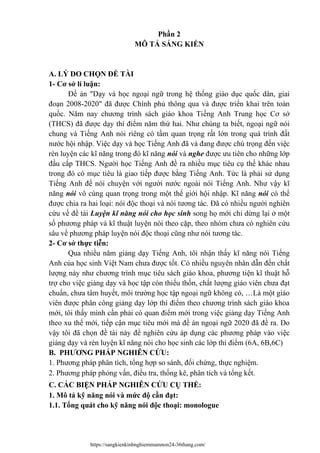 SKKN Rèn kĩ năng nói tiếng Anh cho học sinh | PDF