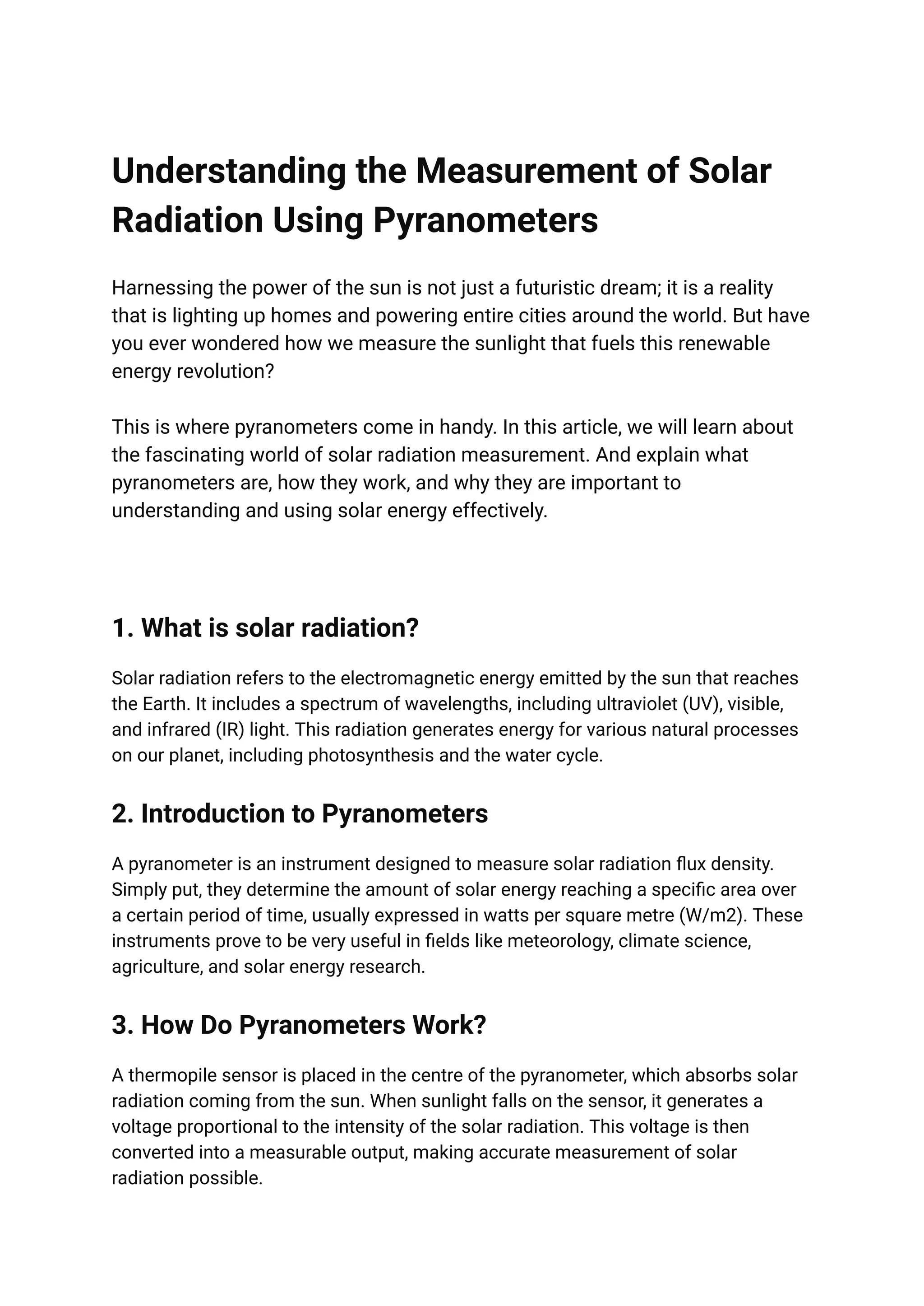 Understanding the Measurement of Solar Radiation Using Pyranometers | PDF