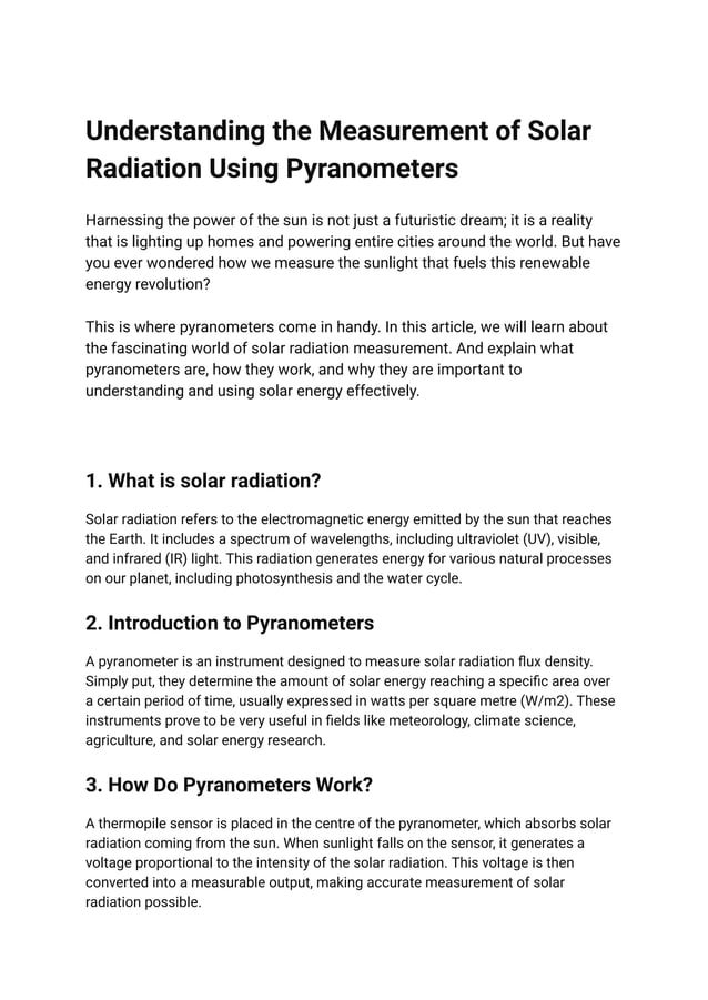 Understanding the Measurement of Solar Radiation Using Pyranometers | PDF | Physics | Science