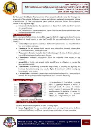 Review of Detection & Recognition Techniques for 2D Ear Biometrics ...