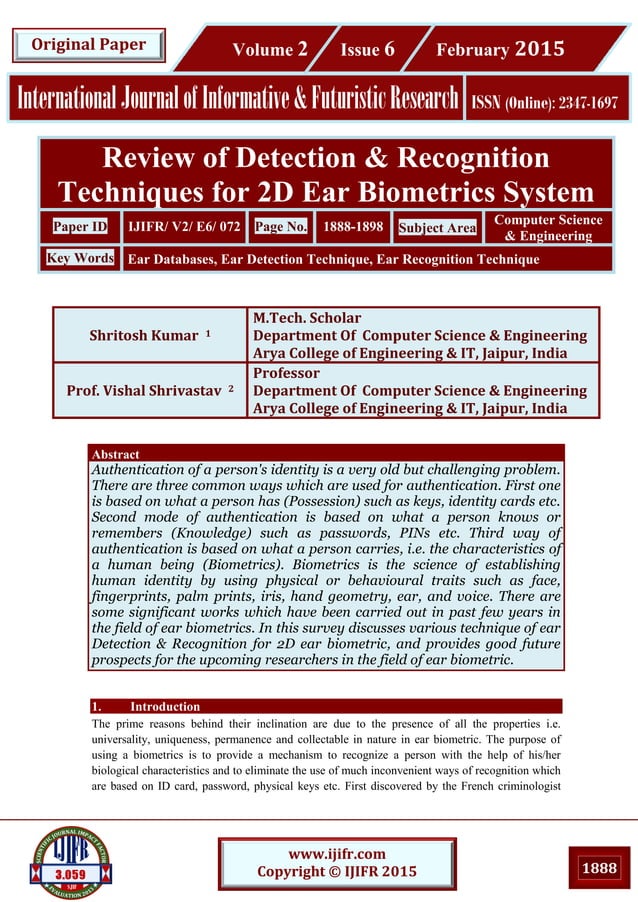 Performance of Gabor Mean Feature Extraction Techniques for Ear Biometrics Recognition | PDF